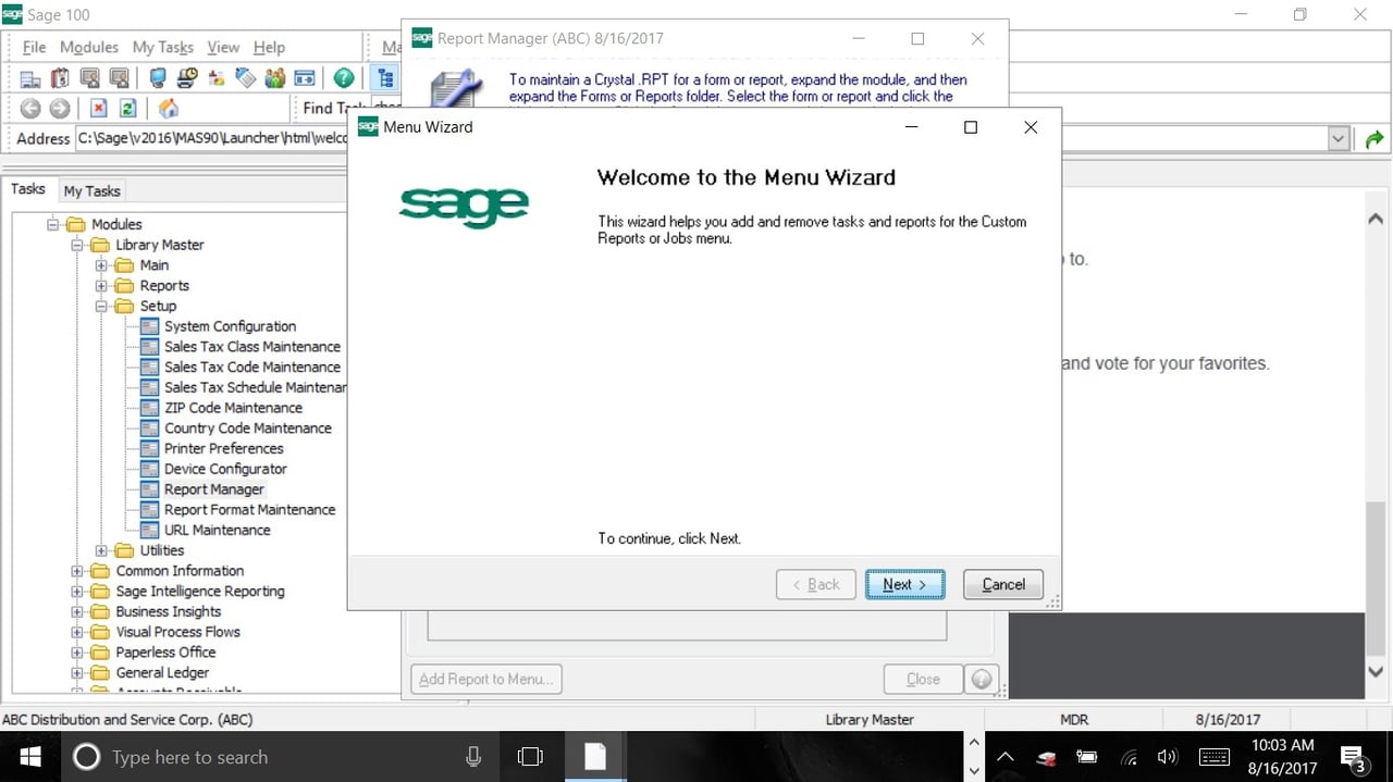 Sage 100 Consultant Tip– How to Add a Custom Crystal Report to the Menu